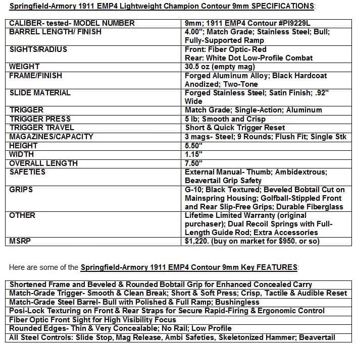 Springfield Armory 1911 EMP 4 Lightweight Champion Contour 9mm [FIREARM ...
